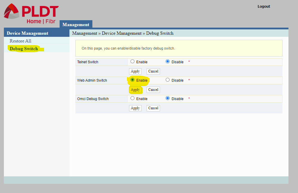 Enable all ports on a PLDT Router